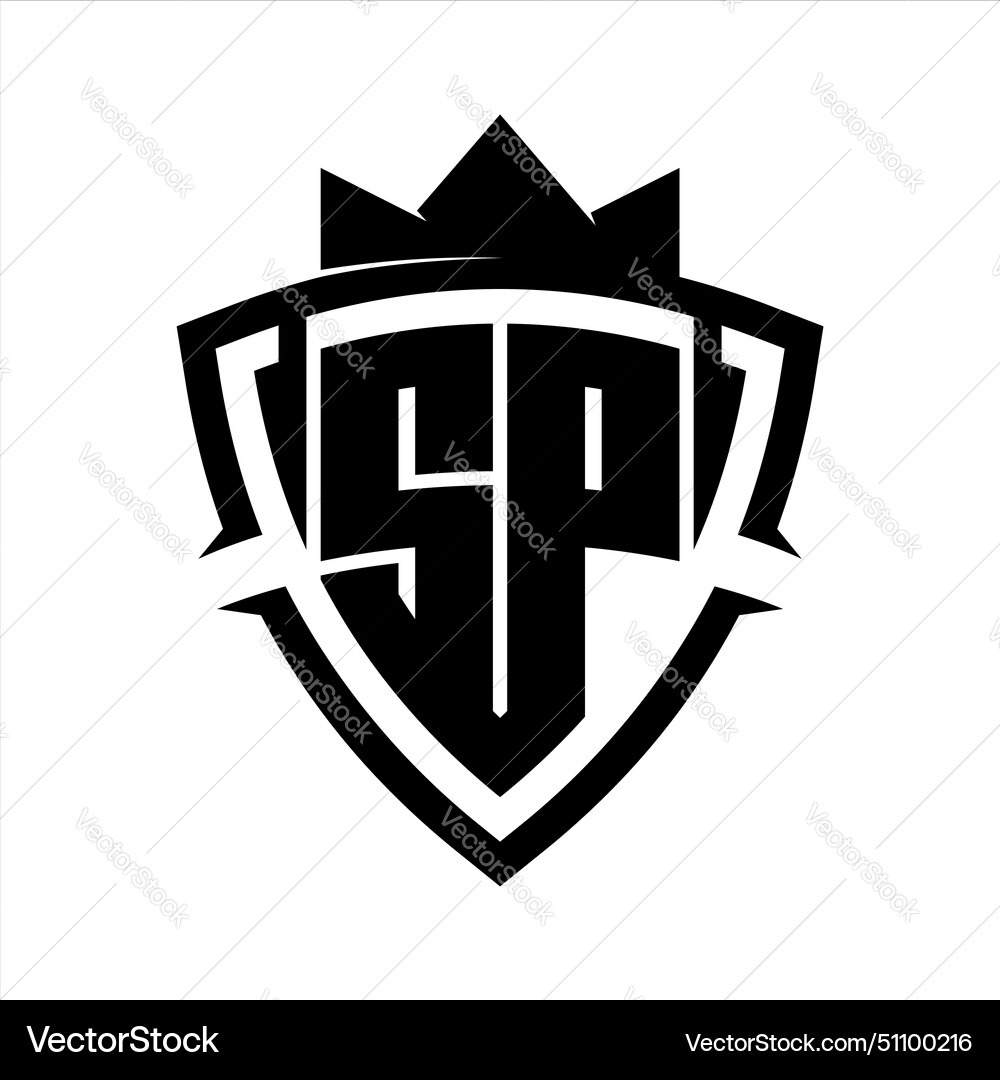 Sp letter bold monogram triangle curve shield Vector Image