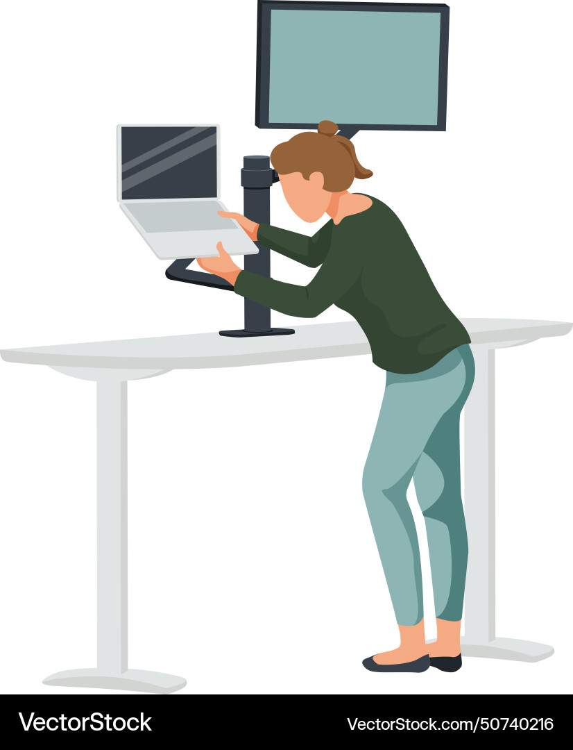 Standing workplace flat composition Royalty Free Vector