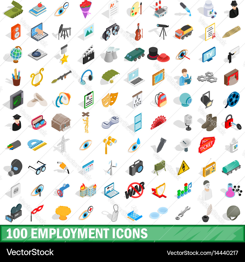 100 employment icons set isometric 3d style Vector Image