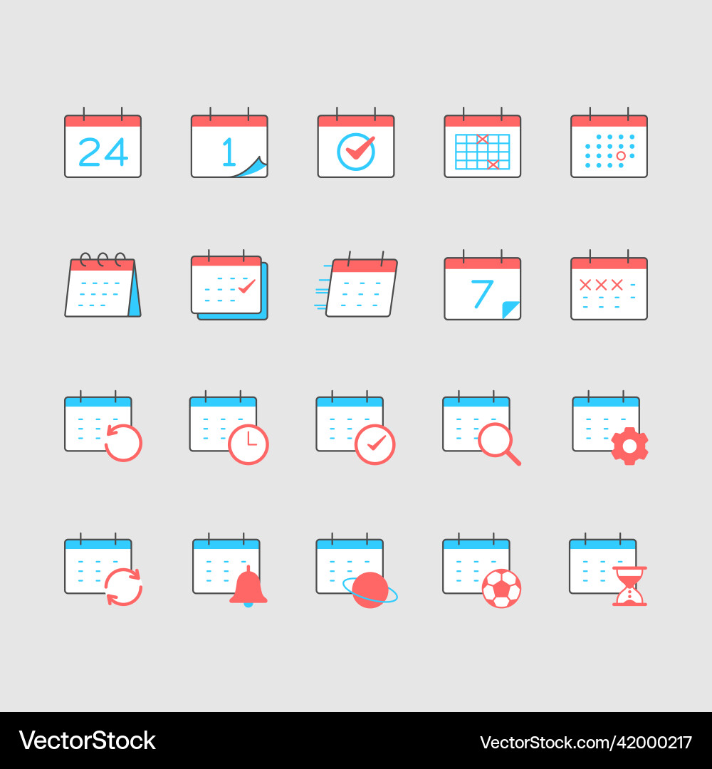 Calendar simple color icons editable stroke Vector Image