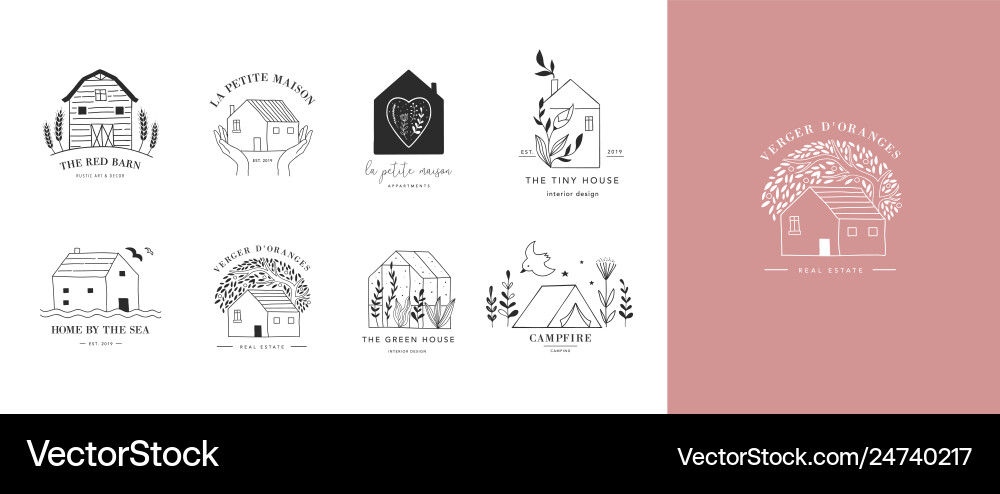 Collection hand drawn home house logos Royalty Free Vector