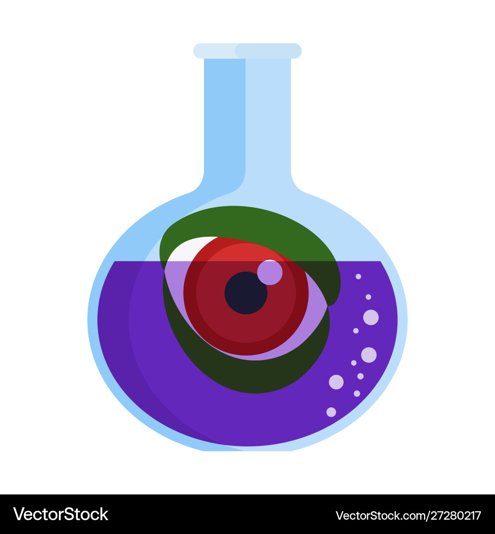 Evil red eye floats in a violet liquid inside Vector Image