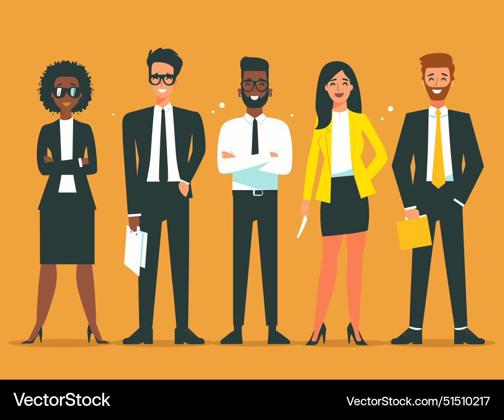 Five professionals standing confident diverse Vector Image