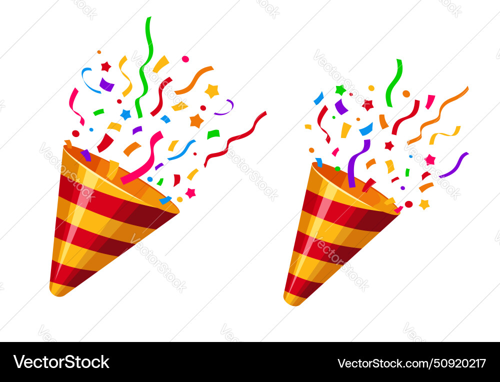 Popper striped cone with confetti firecracker Vector Image