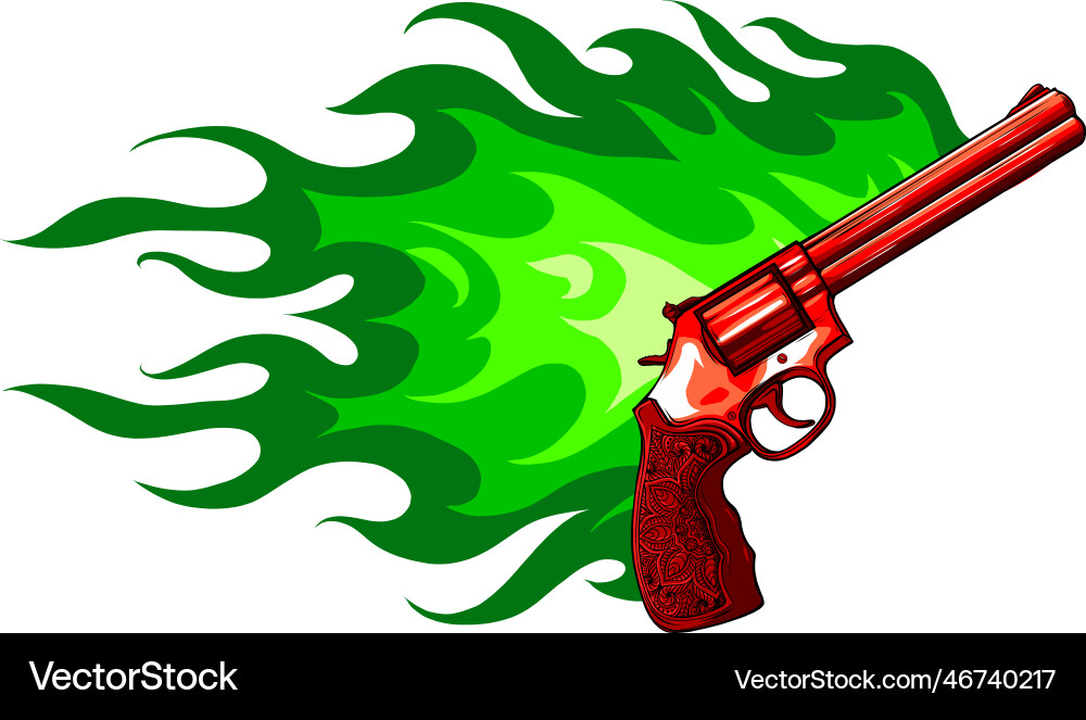 Revolver with flames design Royalty Free Vector Image
