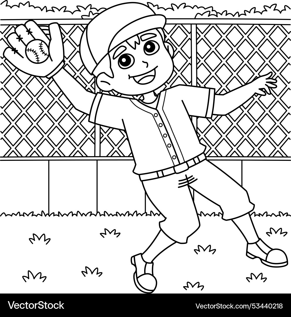 Baseball outfielder catching the ball coloring Vector Image