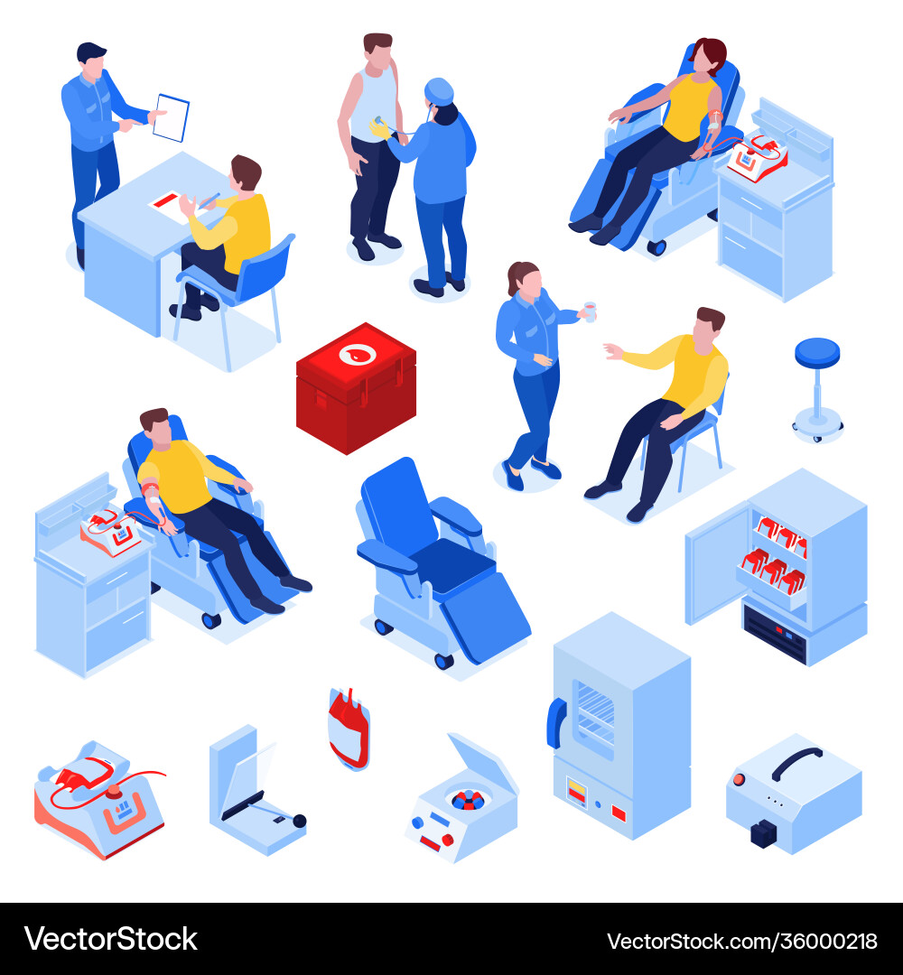 Blood donor isometric set Royalty Free Vector Image