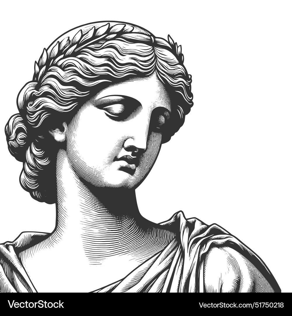 Classical female statue head engraving Royalty Free Vector