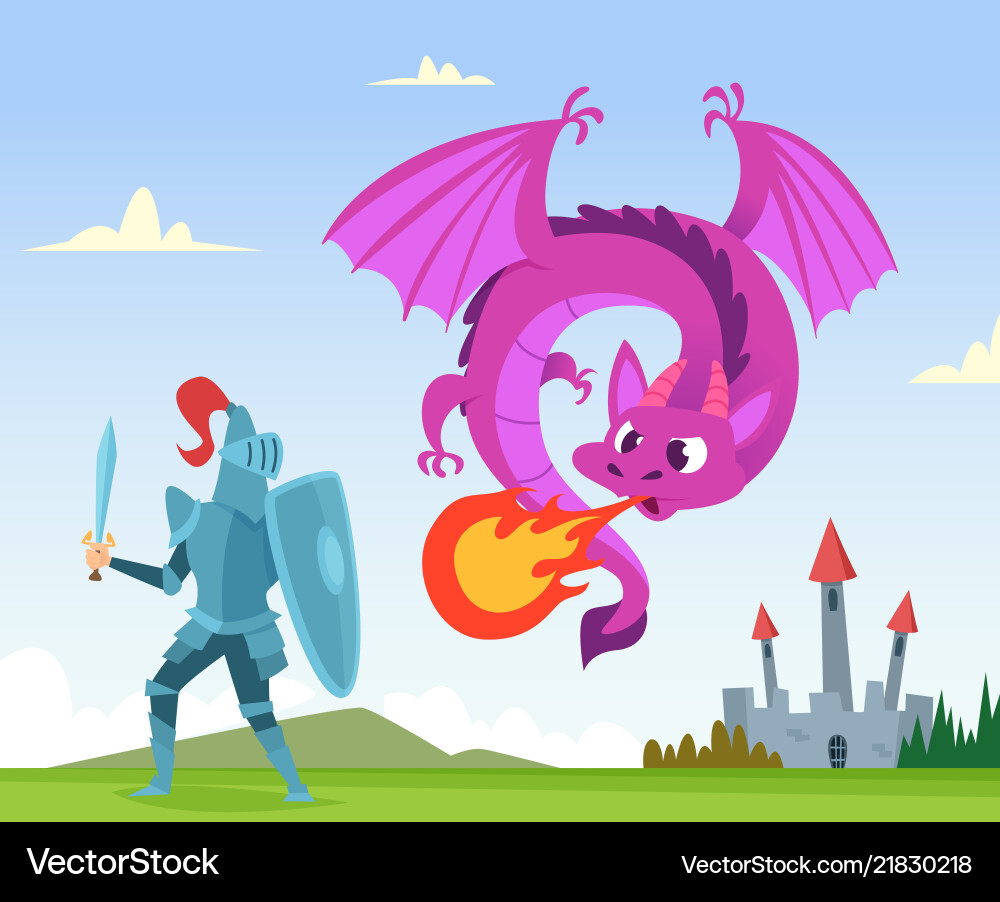 Dragon fighting wild fairytale fantasy creatures Vector Image