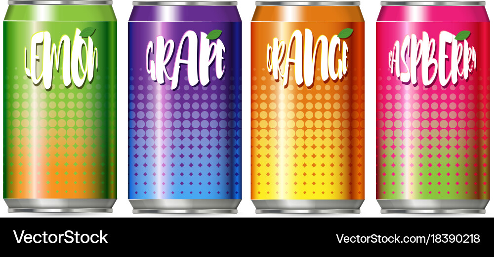 Four cans of different kind fruit juice Royalty Free Vector