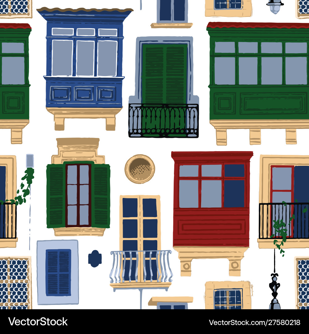 Maltese balconies and windows with various Vector Image