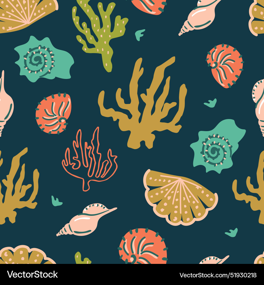 Marine seamless pattern underwater world shells Vector Image