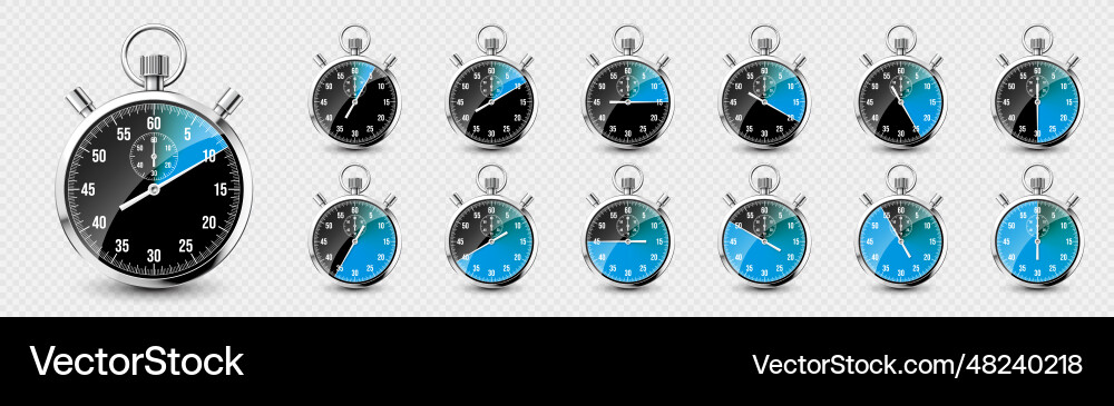Realistic classic stopwatch shiny metal Royalty Free Vector