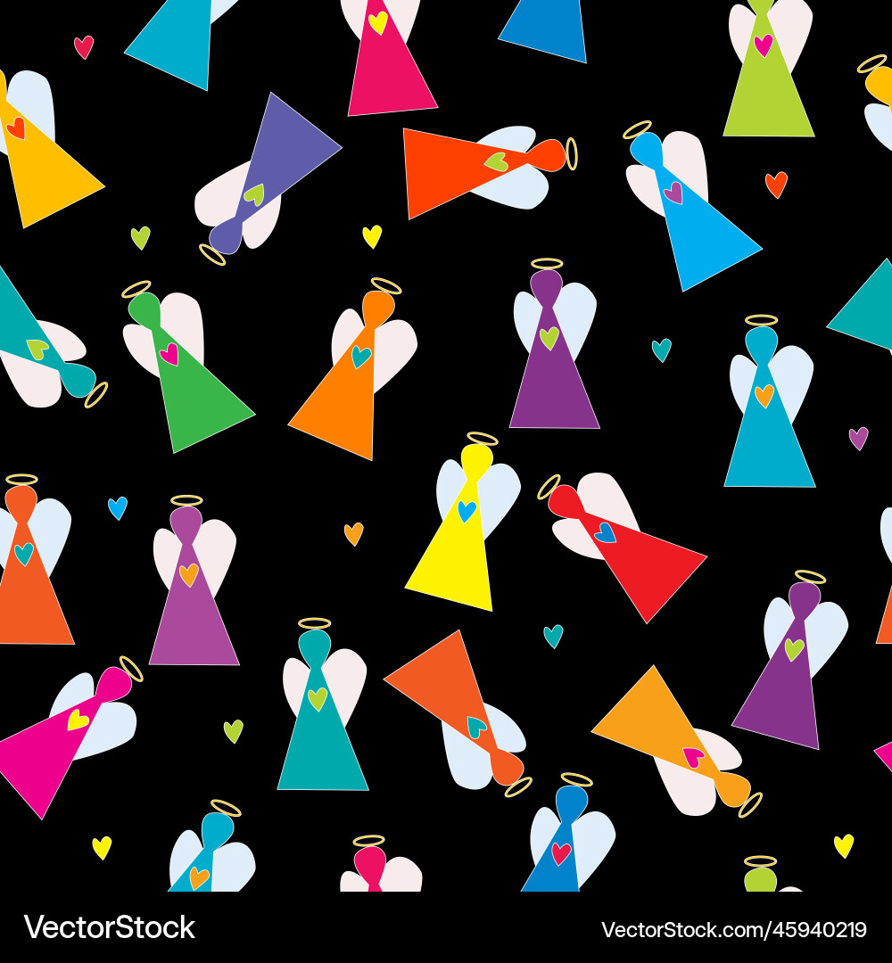 Colorful stylized angels seamless on black Vector Image