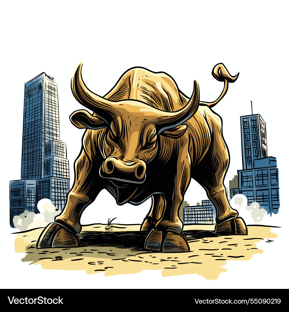 Comic hand-drawn of charging bull Royalty Free Vector Image