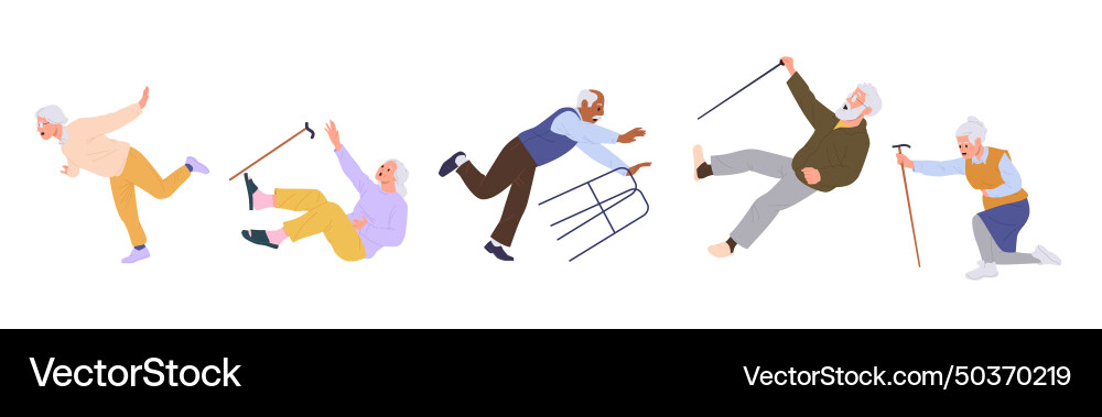 Elderly people cartoon characters with cane Vector Image