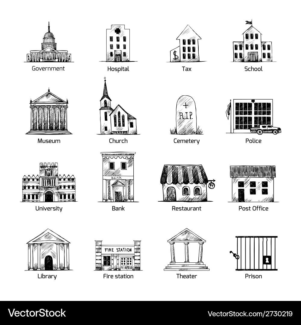 Government building icons set Royalty Free Vector Image
