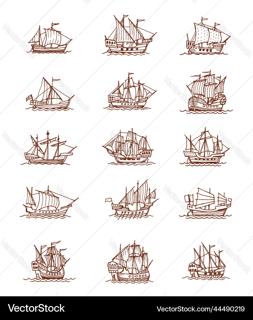 Vintage Sailboat Sketches Royalty Free Vector Image