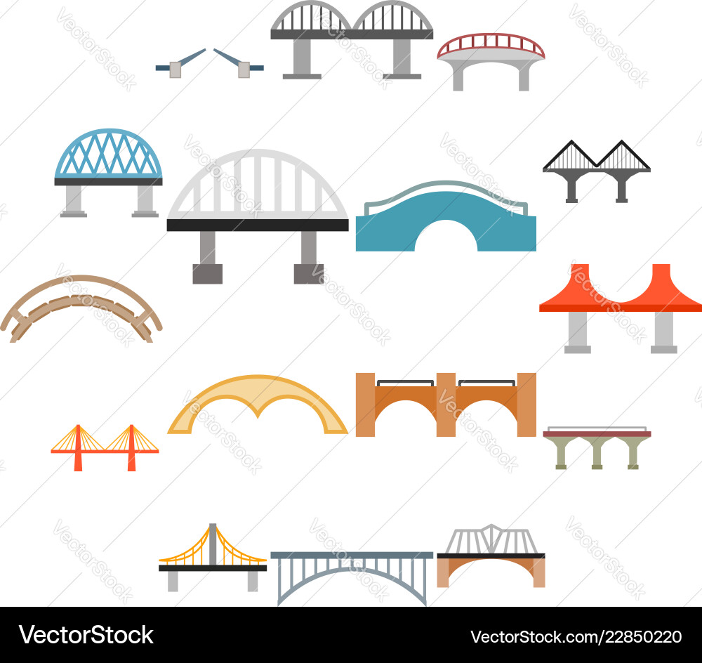 Bridge icons set flat style Royalty Free Vector Image