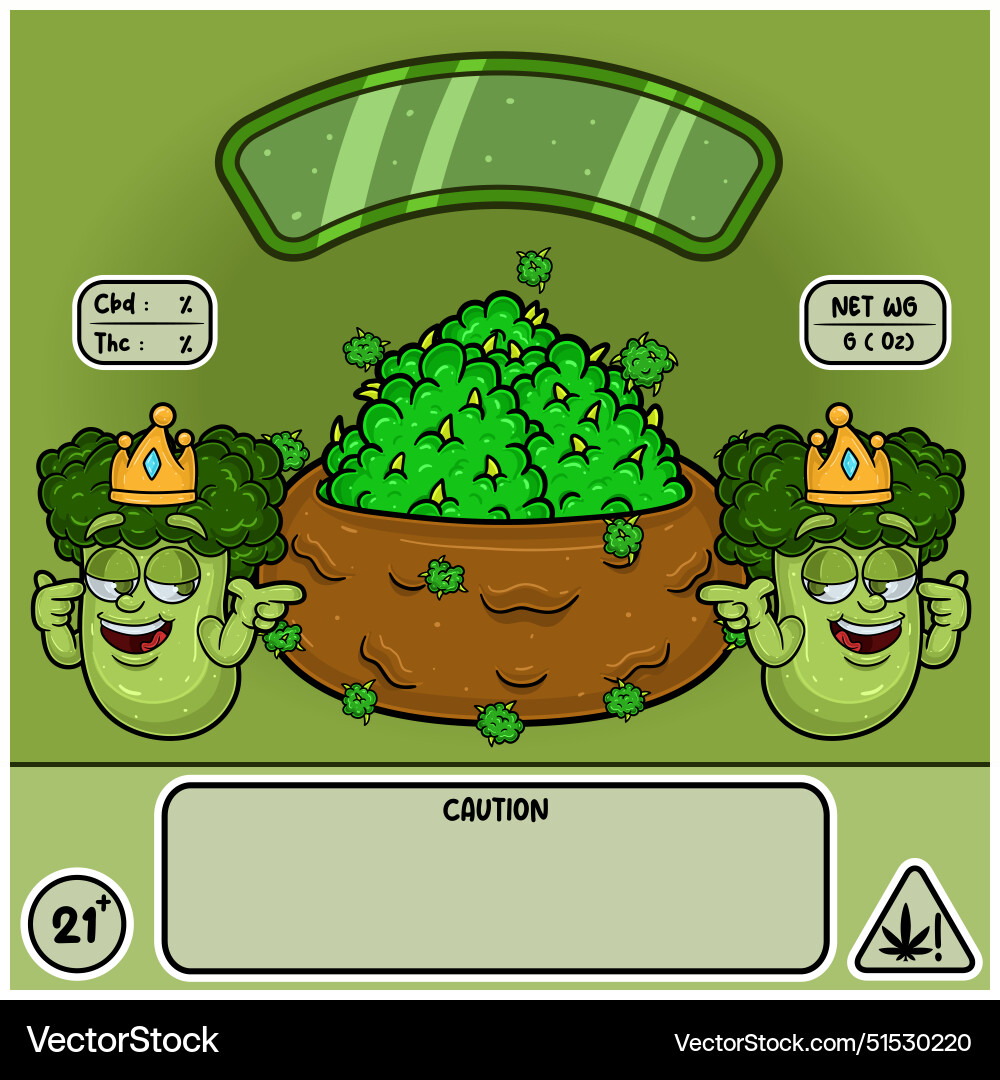 Broccoli strain with weedbud in cartoon style Vector Image
