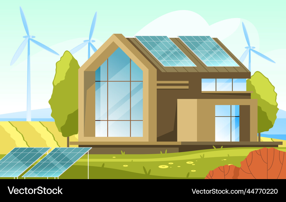 Countryside scape with modern eco building Vector Image