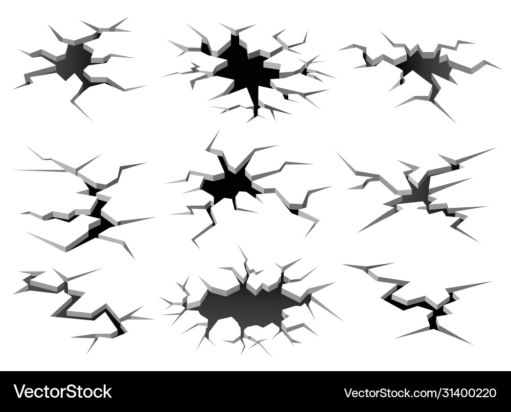 Cracked holes texture set Royalty Free Vector Image