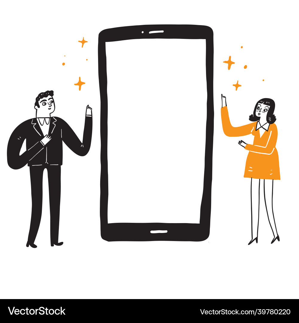 Man and woman to guide the screen Royalty Free Vector Image