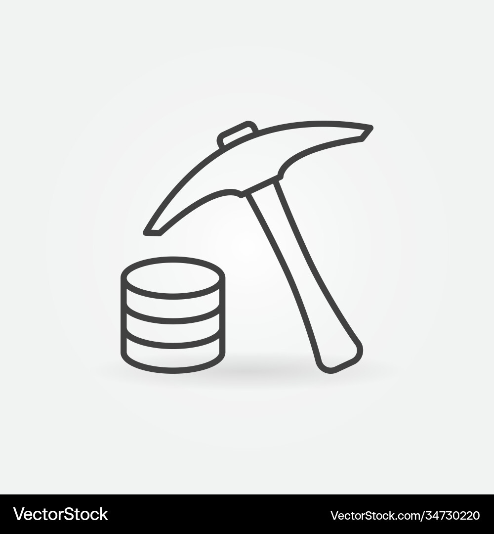 Pickaxe with data linear icon mining Royalty Free Vector