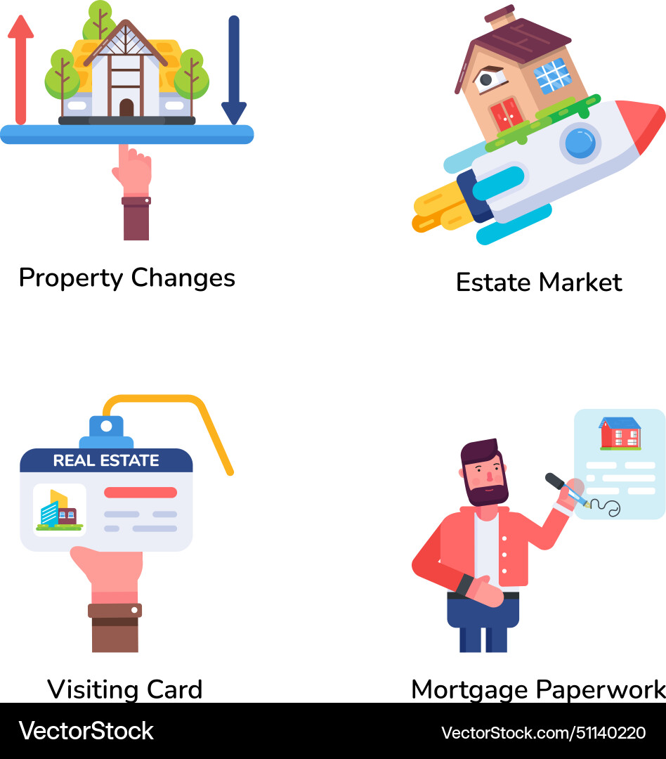 Set of property operations flat icons Royalty Free Vector