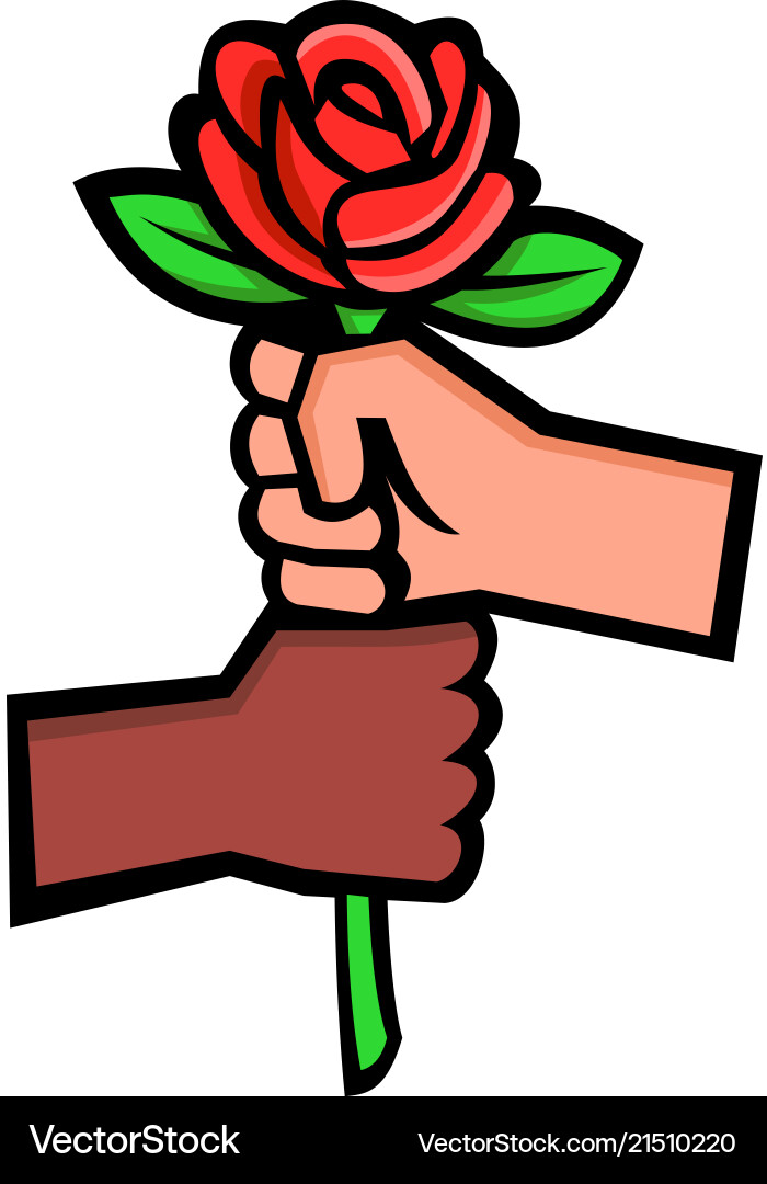 Two hands holding red rose mascot Royalty Free Vector Image