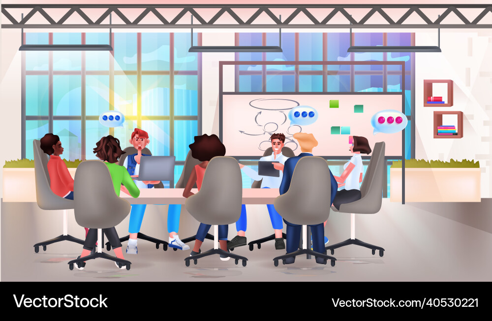 Businesspeople team discussing during meeting Vector Image