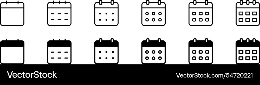 Calendar icon set line and glyph calendar set Vector Image