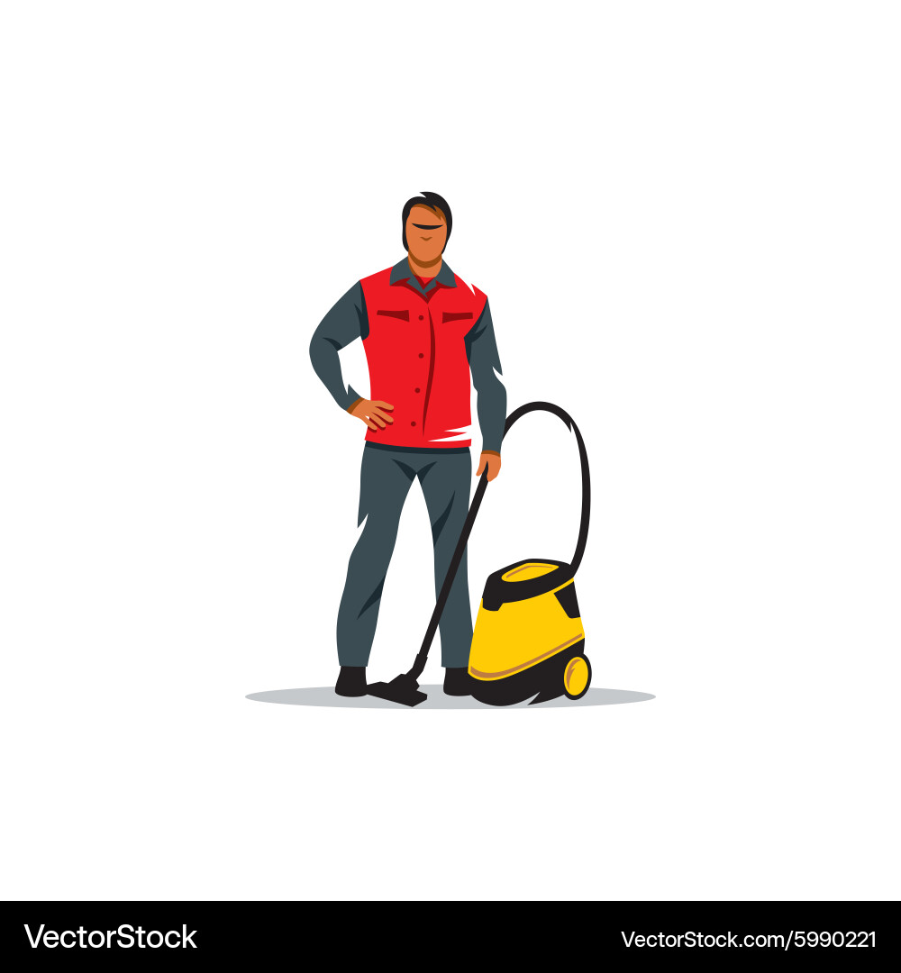 Cleaning service sign man with a vacuum cleaner Vector Image