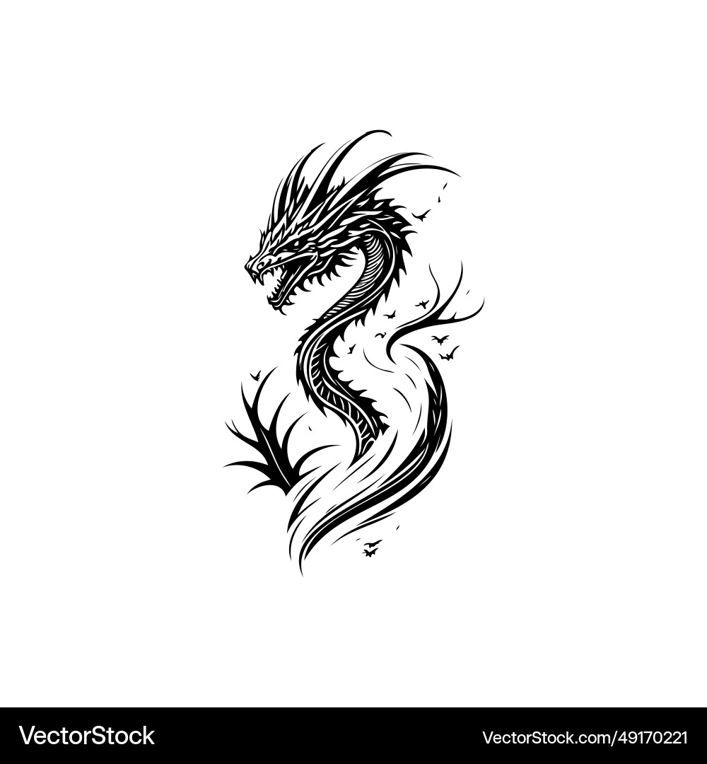 Dragon icon hand draw black colour mythical logo Vector Image
