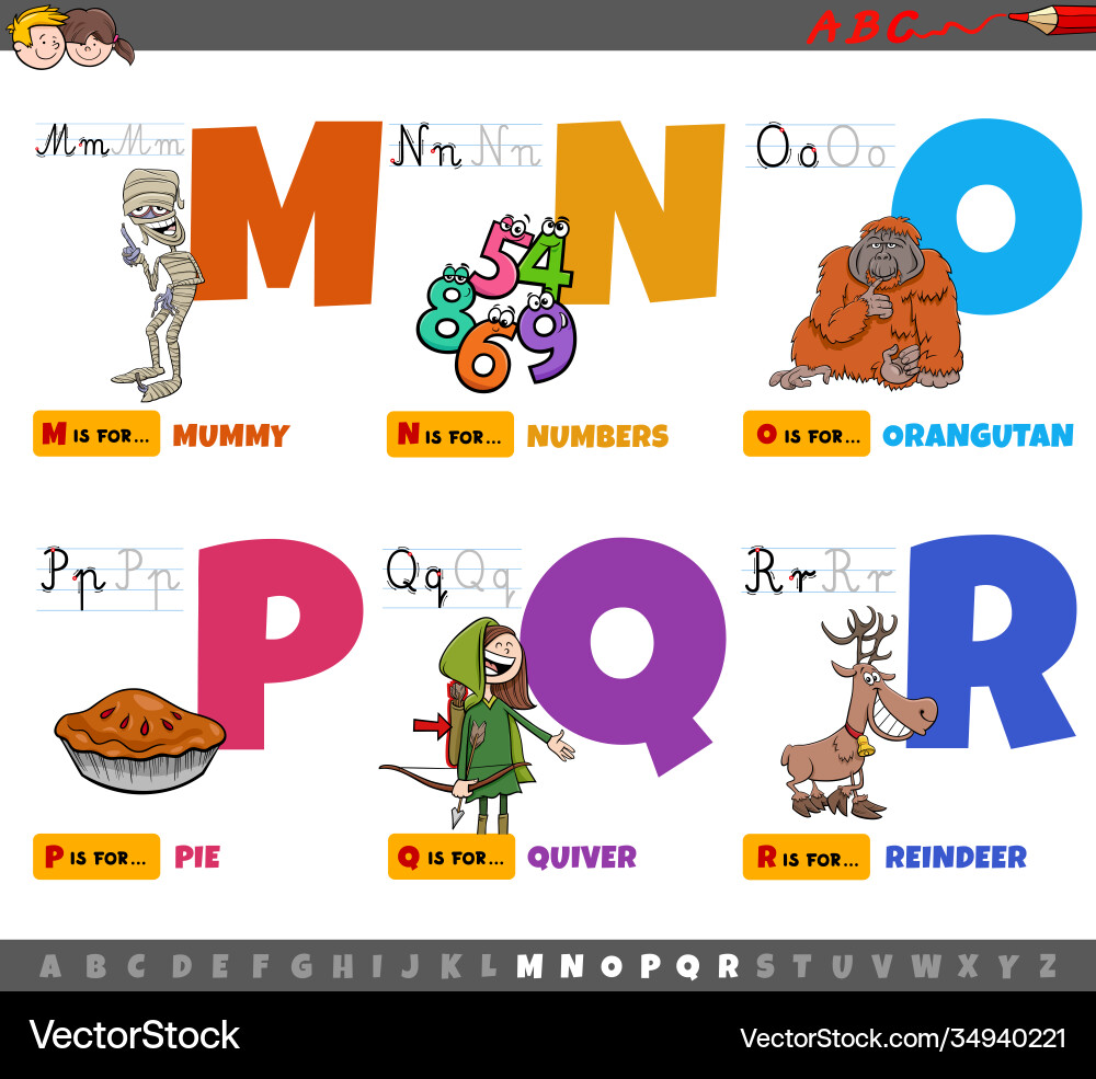 Educational cartoon alphabet letters for children Vector Image