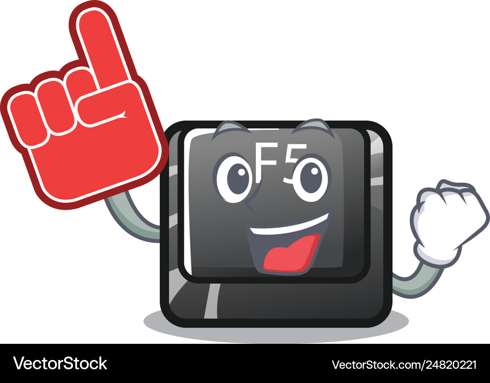 Foam finger longest f5 button on cartoon keyboard Vector Image