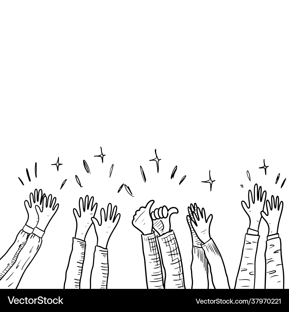 Hand drawn sketch style applause thumbs up Vector Image