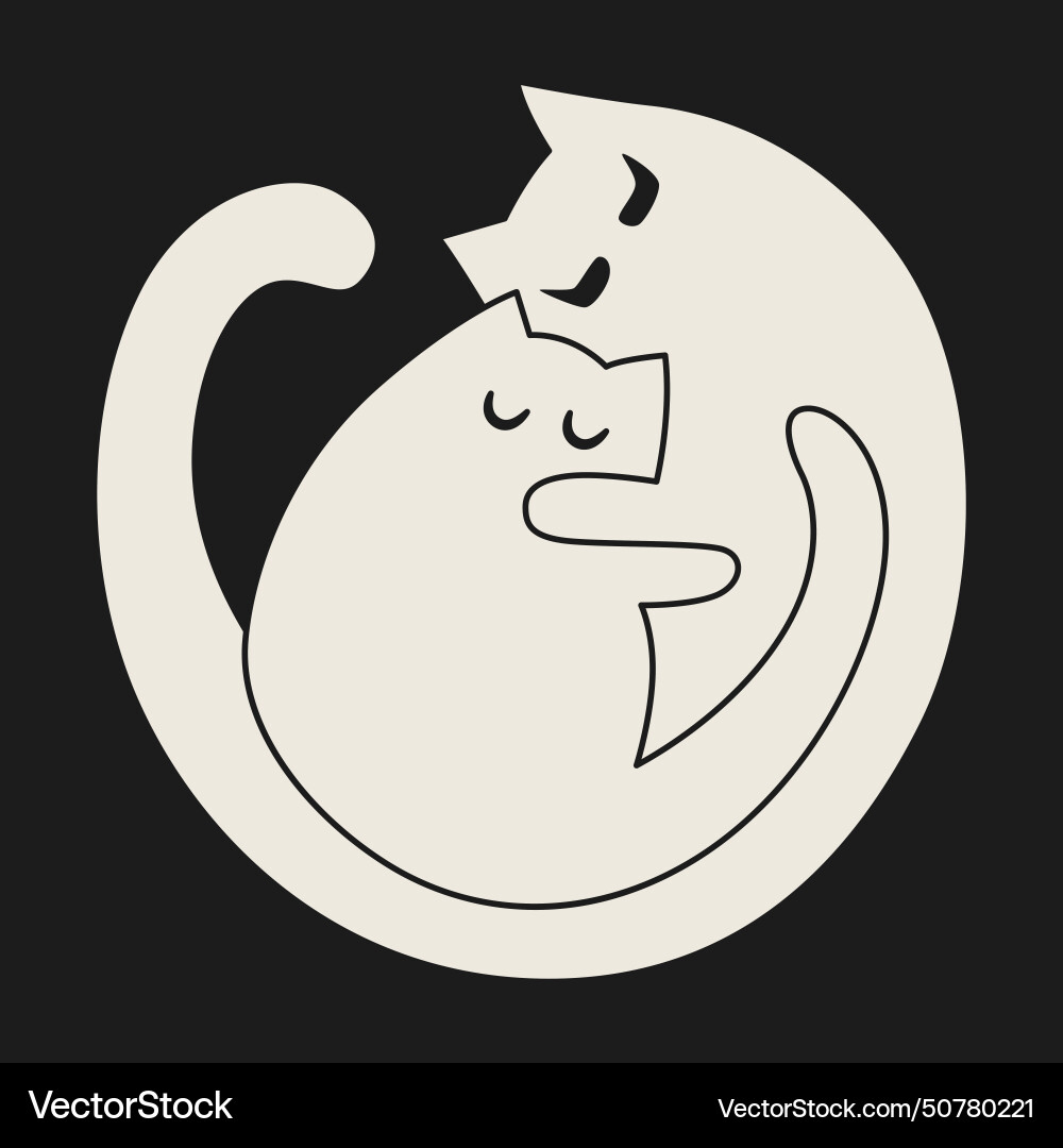 Minimalist black and white of two cats forming Vector Image