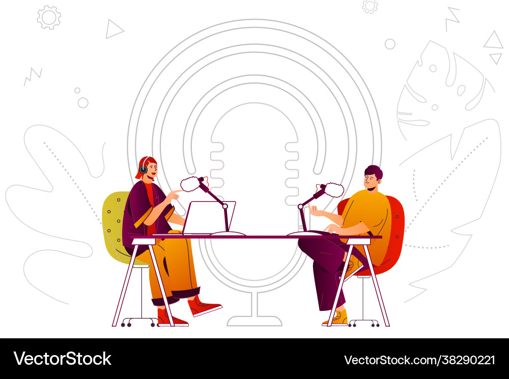 Podcast web concept host and guest broadcasting Vector Image