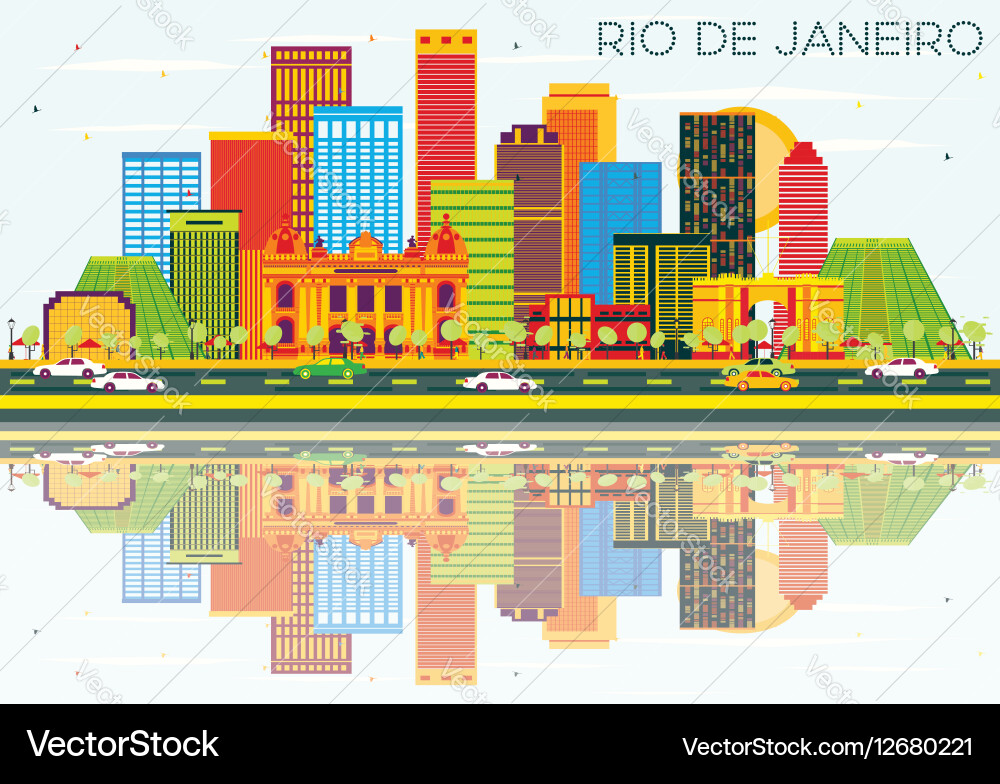 Rio de janeiro skyline with color buildings Vector Image