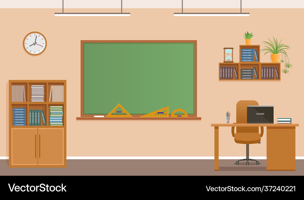 Schulklassenzimmer mit Chalkboard-Uhr Lizenzfreier Vektor