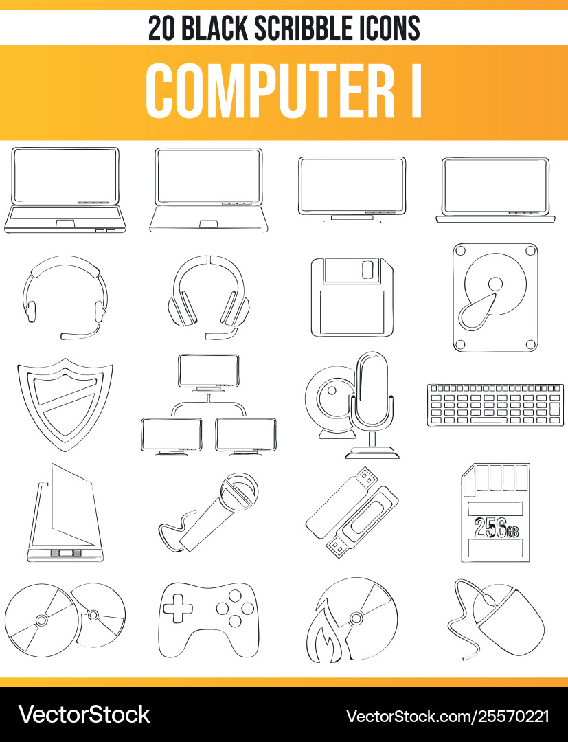 Scribble black icon set computer i Royalty Free Vector Image
