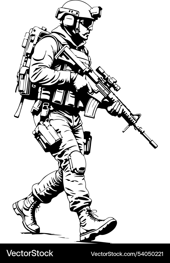 Silhouette art simple soldier with a gun Vector Image