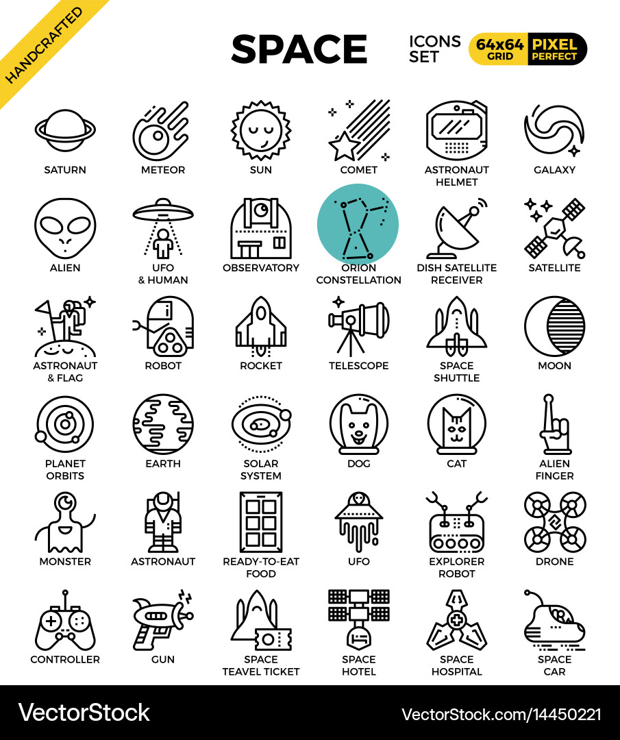 Space and galaxy icons Royalty Free Vector Image