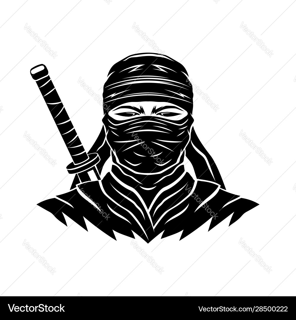 Black ninja sign with a sword Royalty Free Vector Image
