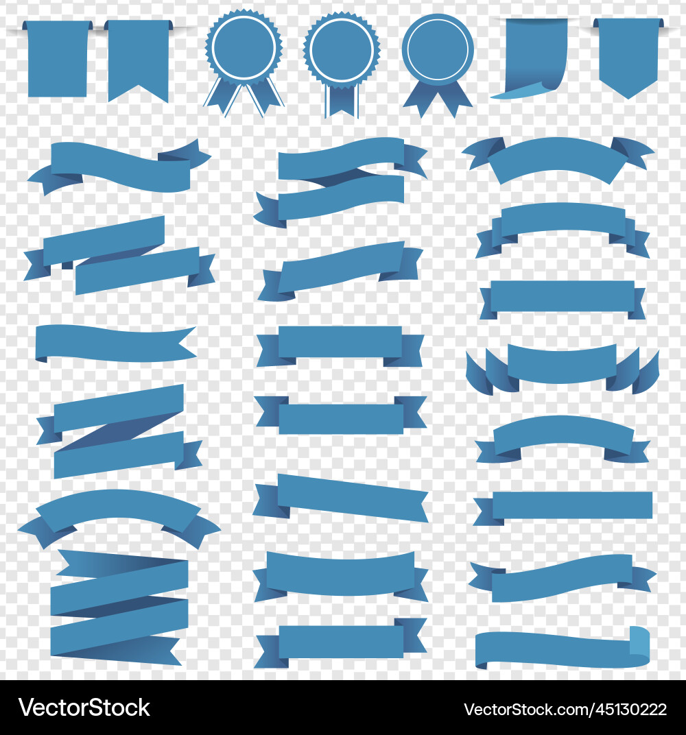 Blue retro paper white ribbons set transparent Vector Image