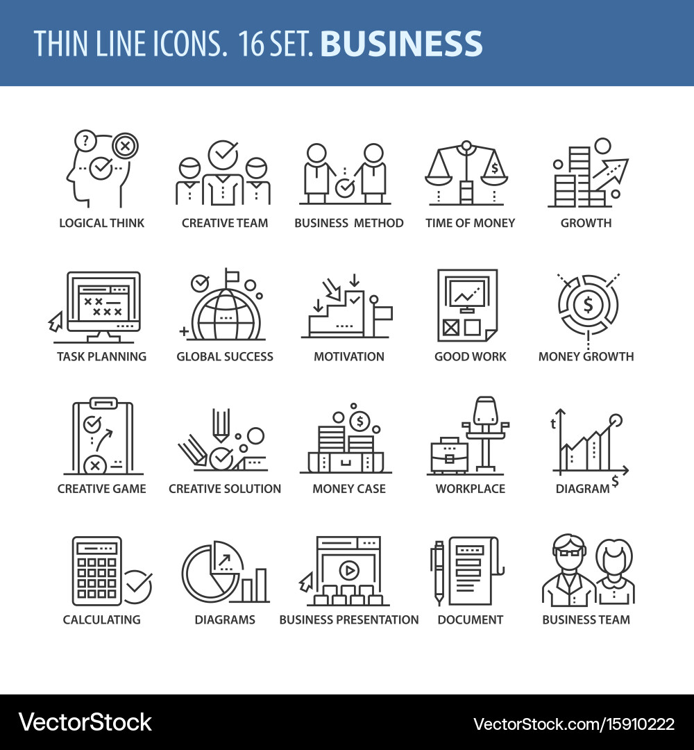Business Thin Line Icons Set Royalty Free Vector Image