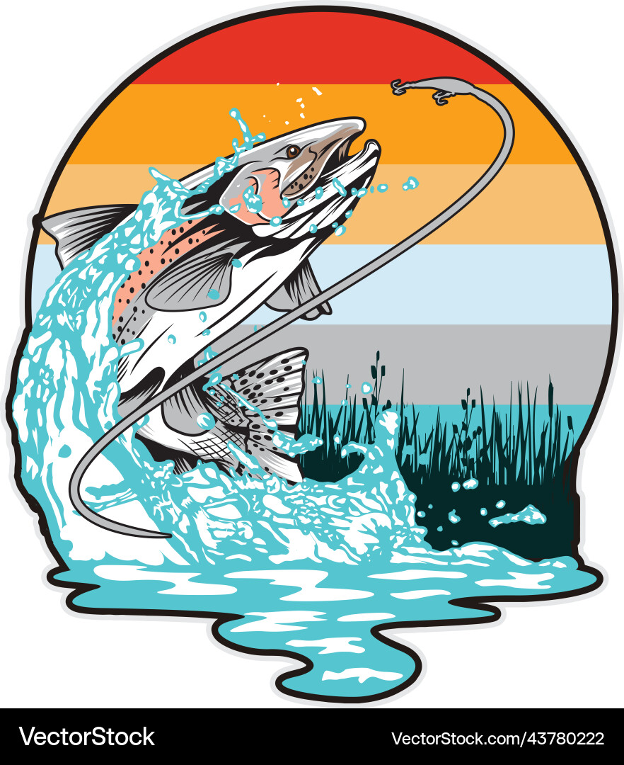 Fish fishing template Royalty Free Vector Image