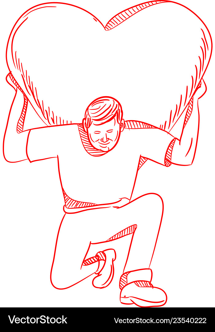 Modern atlas lifting heart on back drawing Vector Image