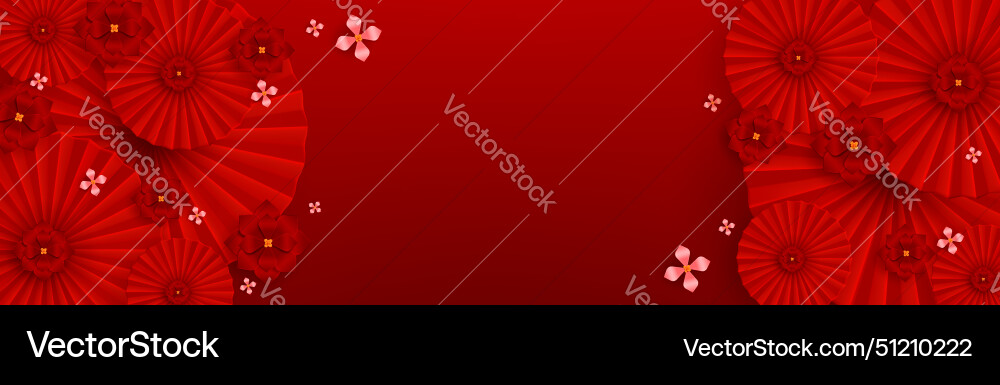 Red background with asian paper flowers Royalty Free Vector